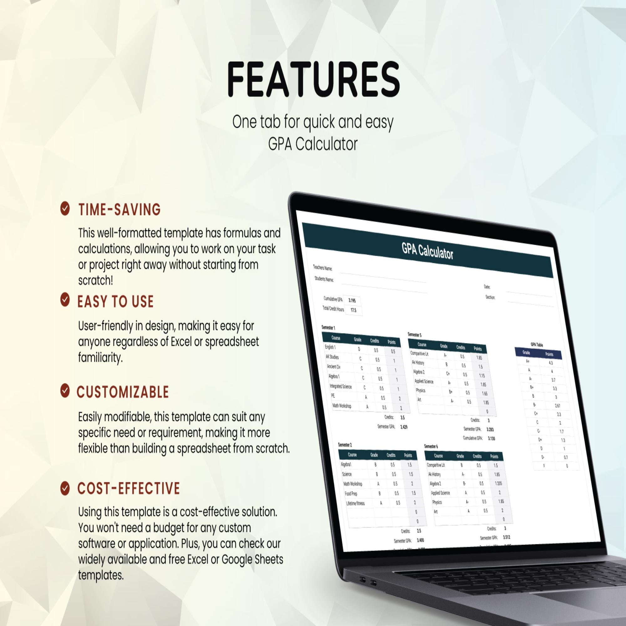 GPA Calculator Template – Excel & Google Sheets Grade Point Average ...