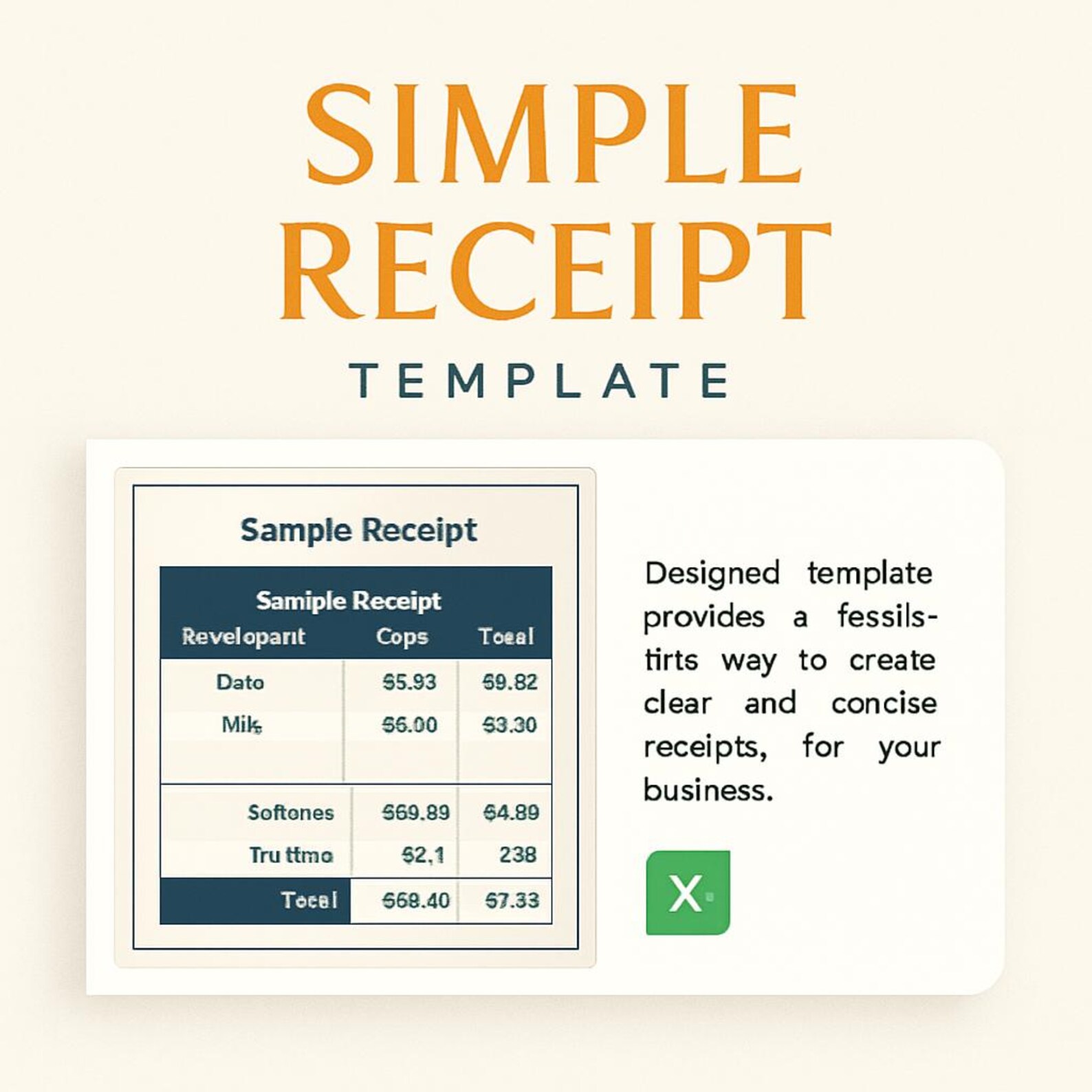 Simple Receipt Template | Printable Receipt PDF | Excel Google Sheets ...