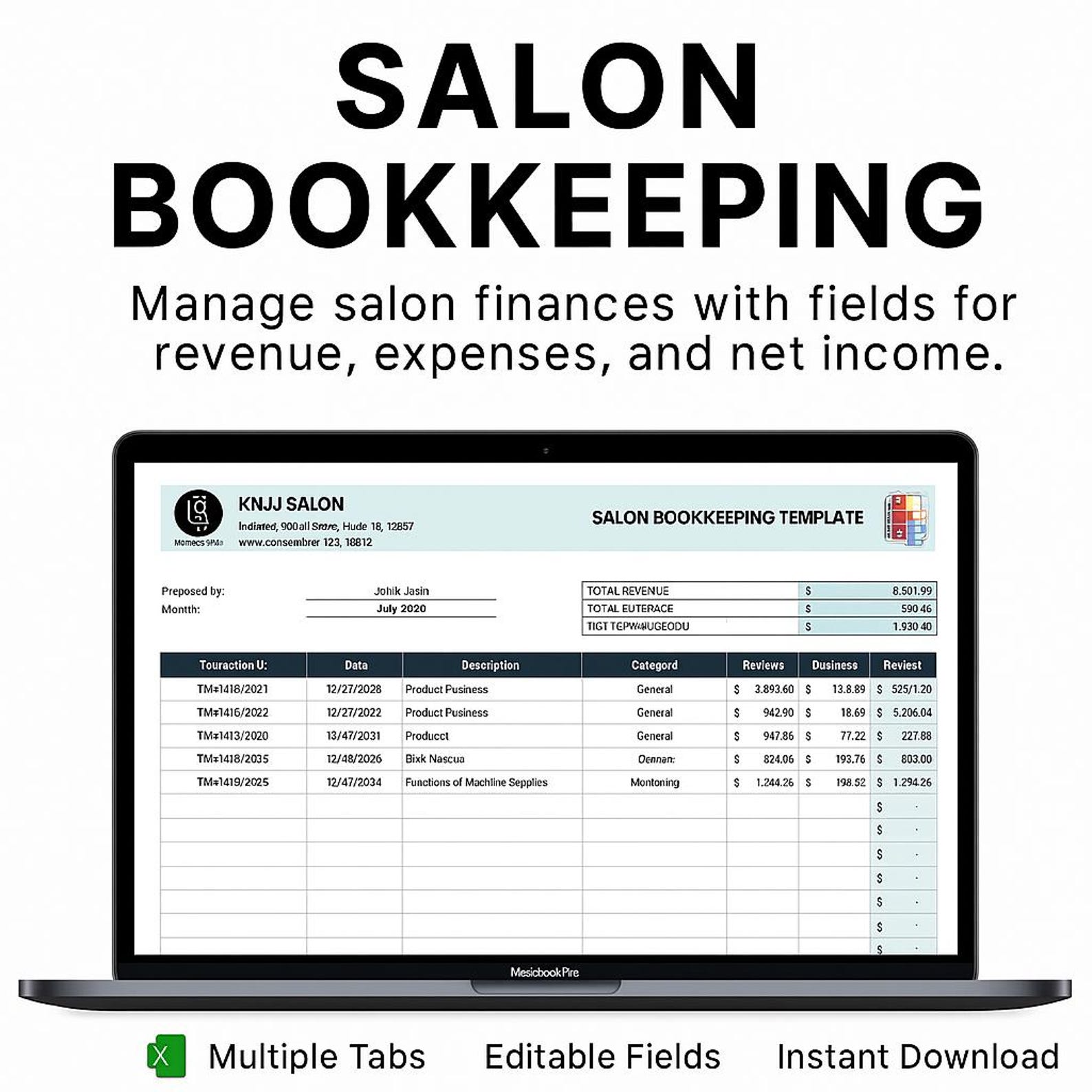 Saloon Bookkeeping Template Excel & Google Sheets | Expense, Income ...