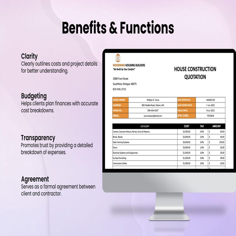 House Construction Quotation Template Excel | Construction Cost ...