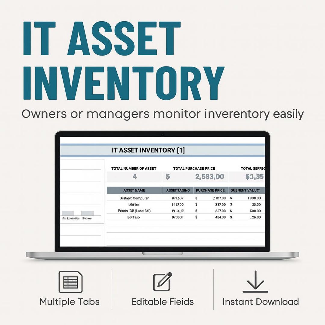 IT Assets Inventory Template | Hardware Software Tracker | IT Equipment ...