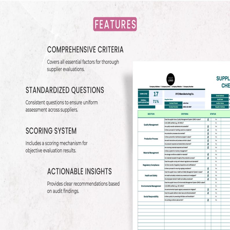 Operations Supplier Audit Checklist Template • Excel & Google Sheets ...
