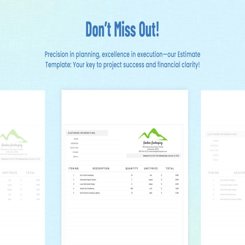 Estimate Template | Professional Cost Estimate PDF | Job Quote ...