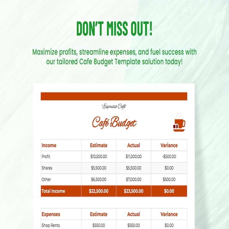 Cafe Budget Template | Coffee Shop Expense Tracker, Small Business ...