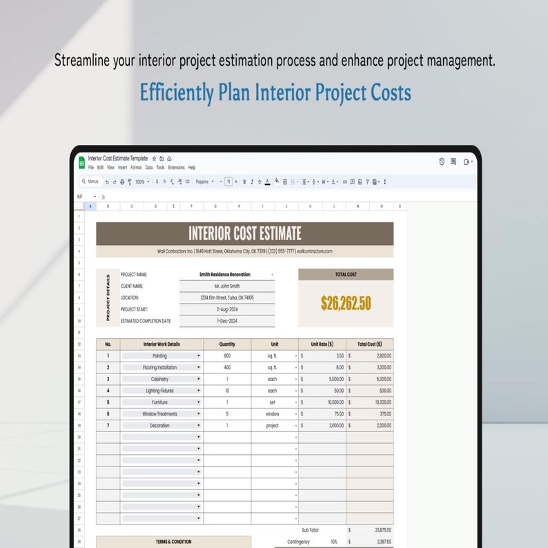 Interior Cost Estimate Template – Excel & Google Sheets Interior ...
