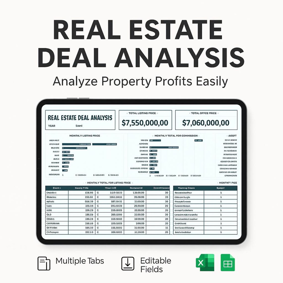 Real Estate Deal Analysis Template Excel & Google Sheets | Property ...