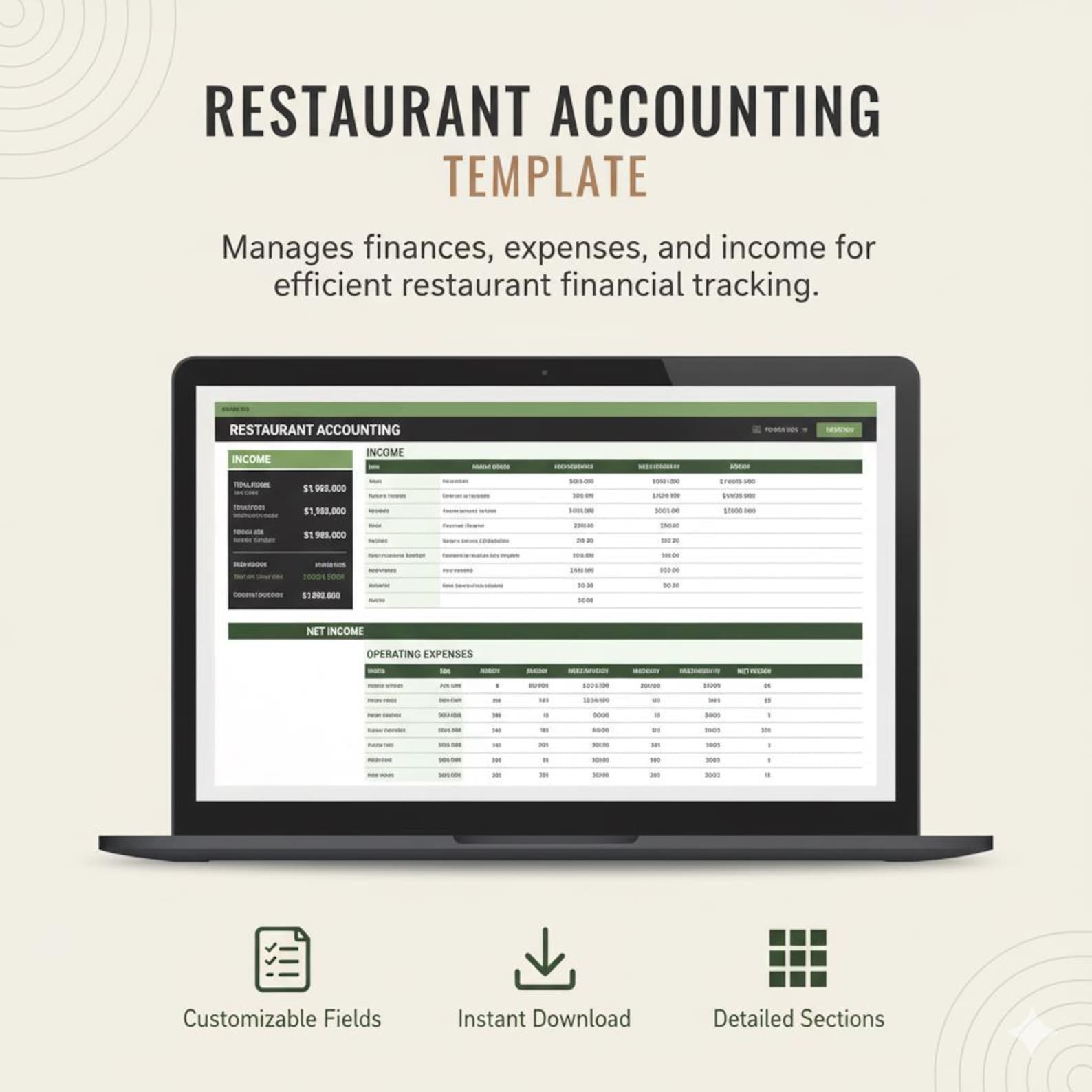 Restaurant Accounting Template Excel & Google Sheets | Sales, Expenses ...