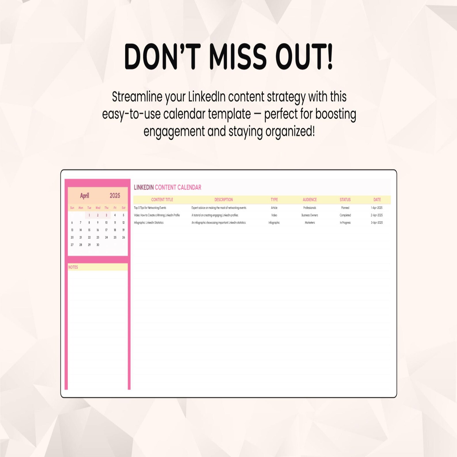 Linkedin Content Calendar Template | Social Media Post Planner ...