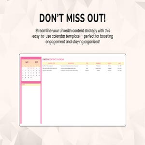 Linkedin Content Calendar Template | Social Media Post Planner ...