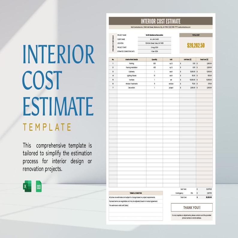 Interior Cost Estimate Template – Excel & Google Sheets Interior ...