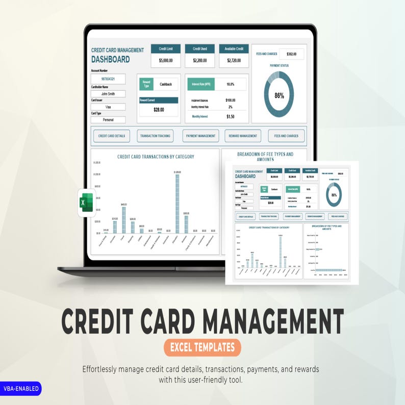 Credit Card Management Dashboard | Excel & Google Sheets | Debt Tracker ...