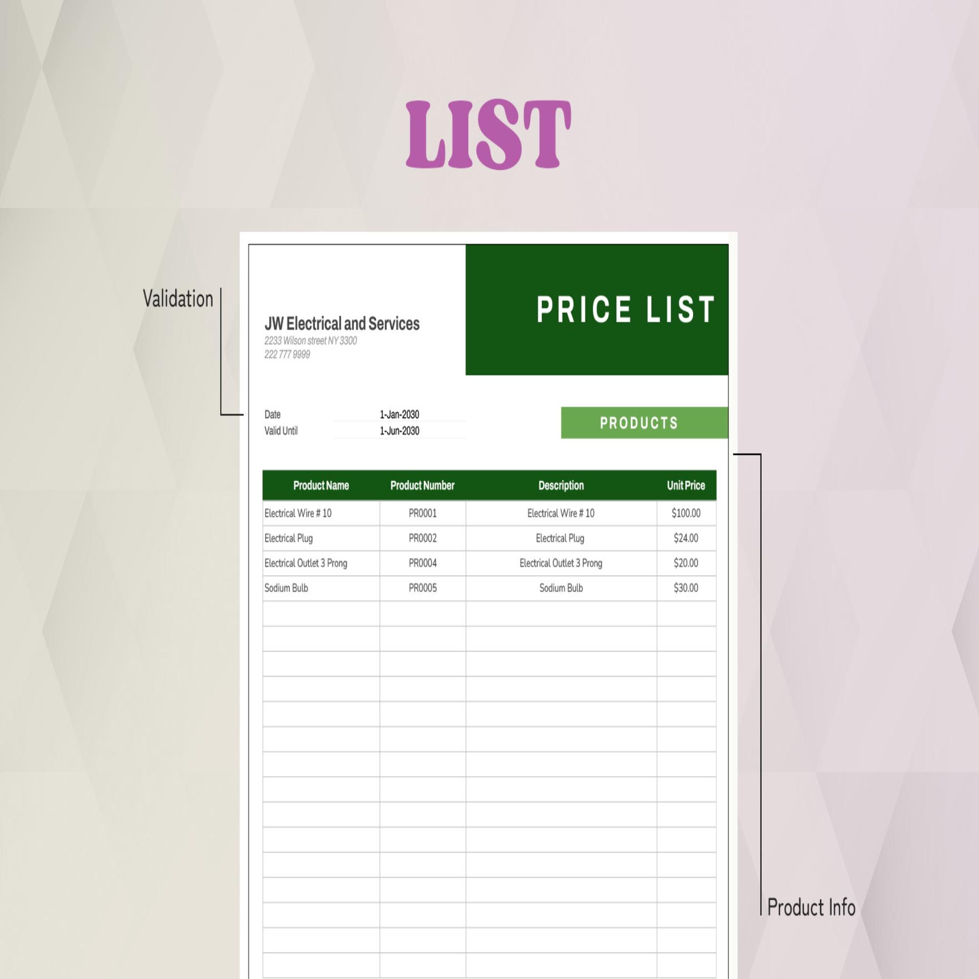 Price List Template – Excel & Google Sheets Editable Price Sheet ...