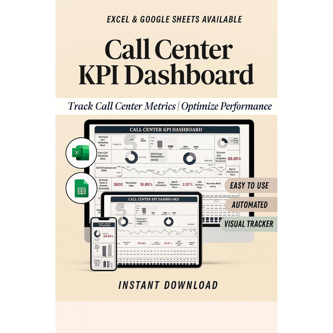 Call Center KPI Dashboard Template for Excel & Sheets | Agent Metrics ...