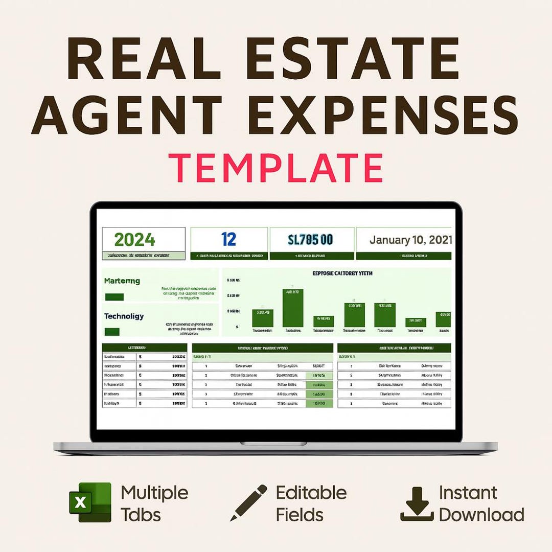 Real Estate Agent Expense Tracker Template | Excel & Google Sheets ...