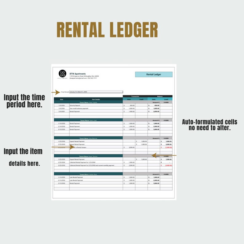 Rental Ledger Template Excel | Printable Rent Payment Tracker ...