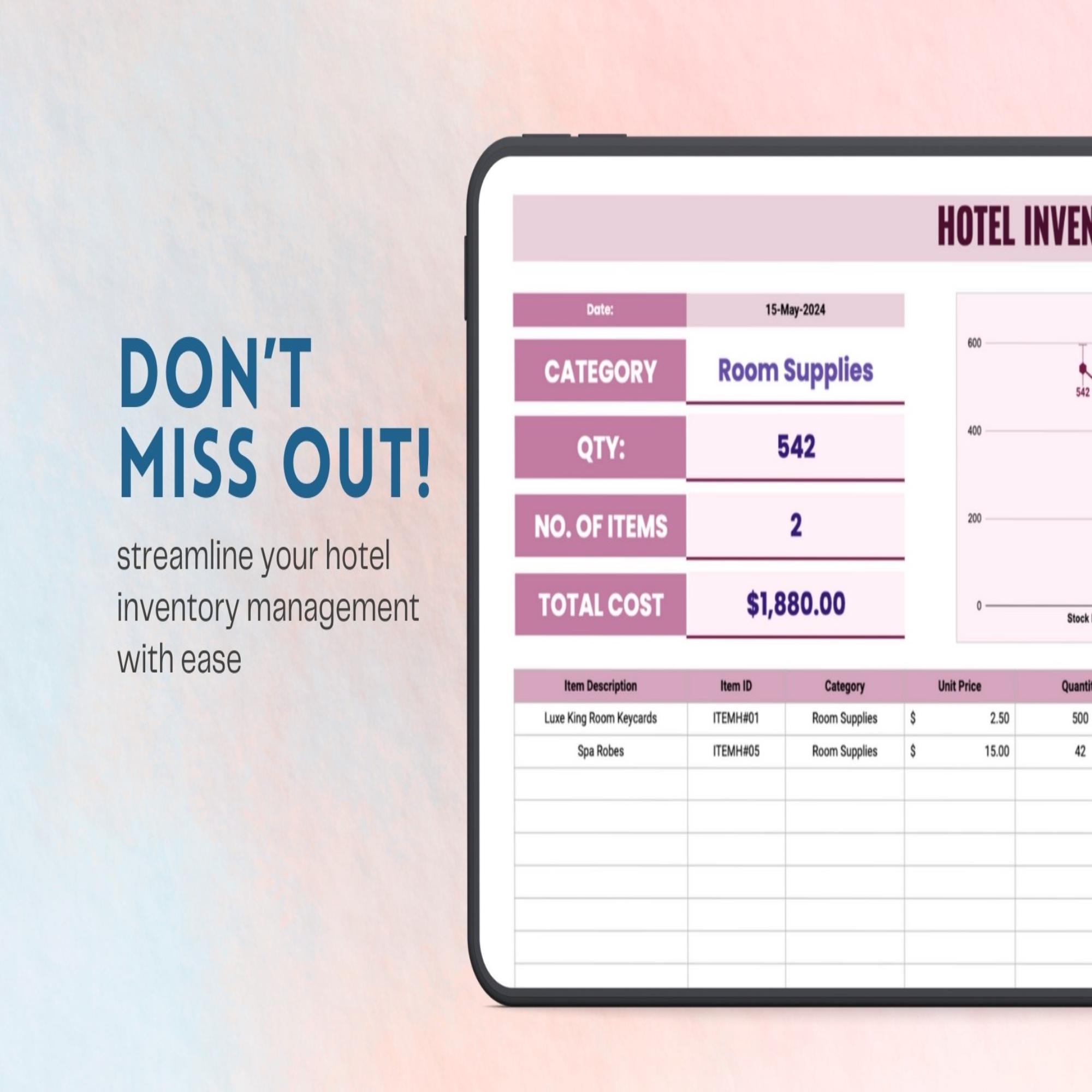 Hotel Inventory Template Excel & Google Sheets | Room Supplies, Linen ...