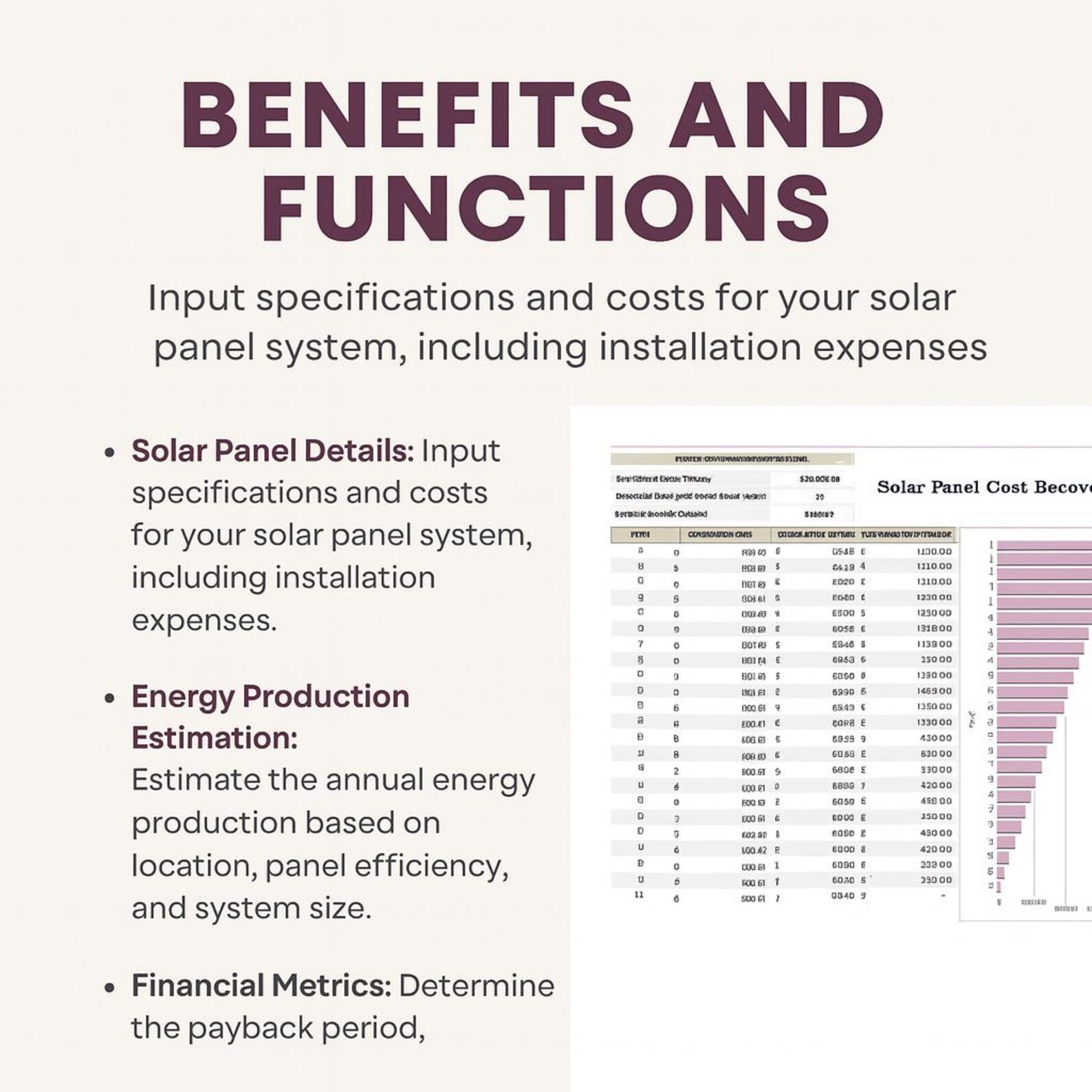 Solar Panel Cost Recovery Template Excel & Sheets | ROI Calculator ...