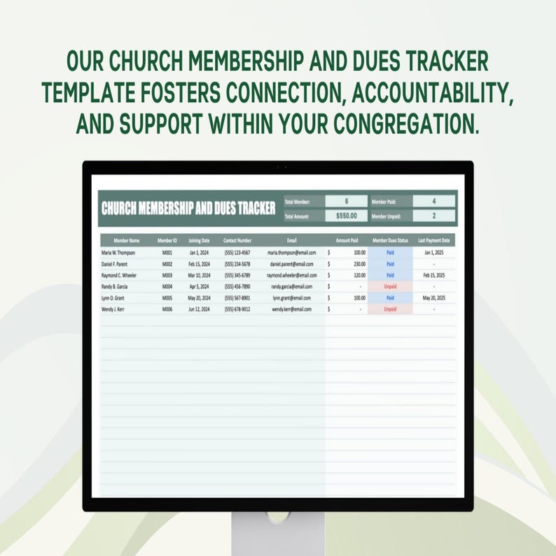 Church Membership & Dues Tracker Template | Donation Log, Tithe Record ...