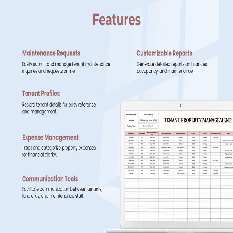 Tenant Property Management Template Excel & Google Sheets | Rent ...