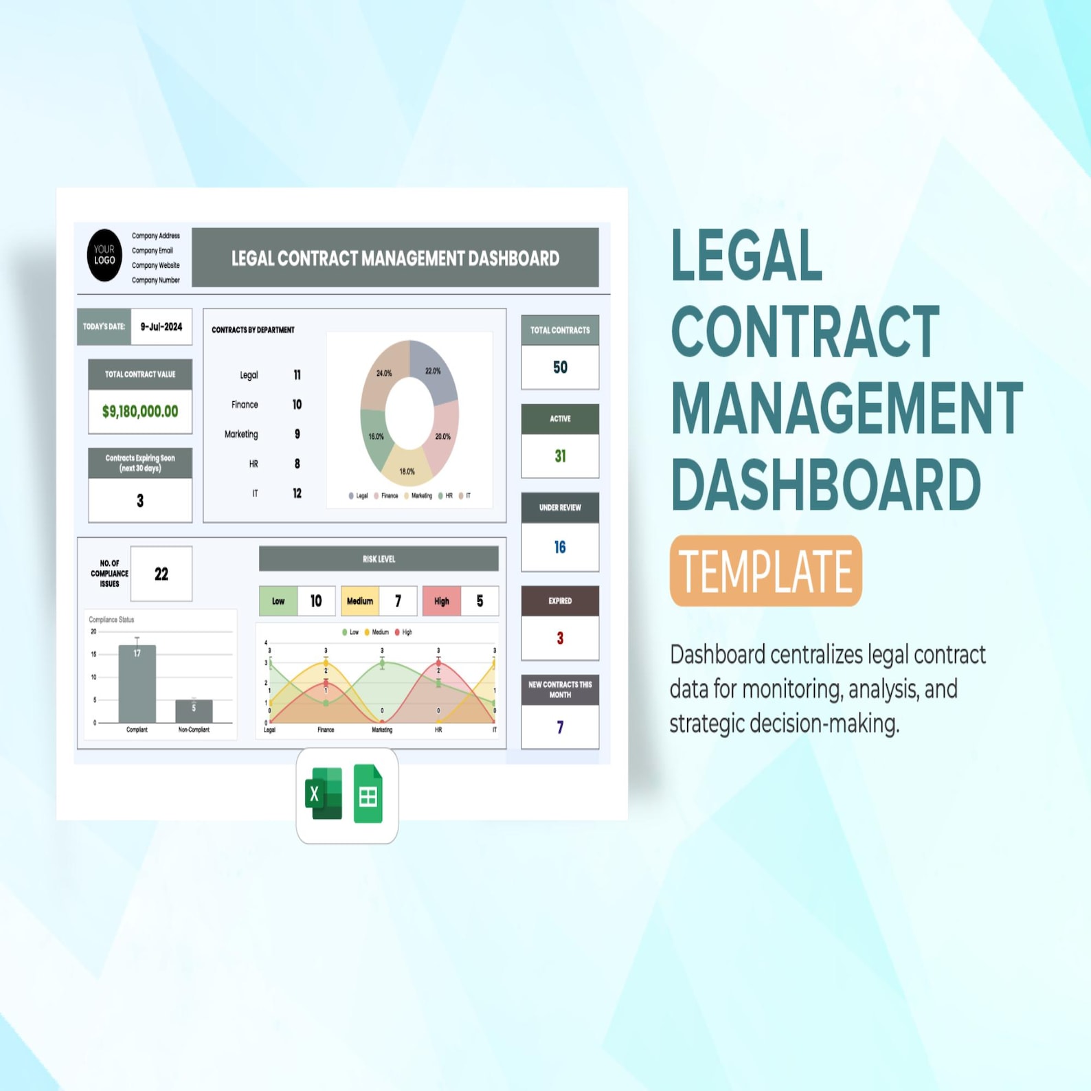 Legal Contract Management Dashboard Template Excel Google Sheets ...