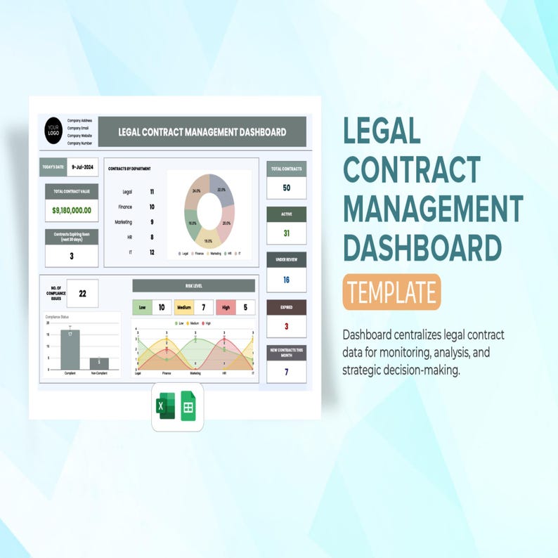 Legal Contract Management Dashboard Template Excel Google Sheets ...