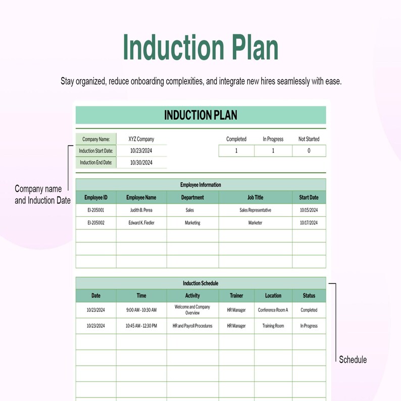 Induction Plan Template | Employee Onboarding Checklist PDF | HR ...