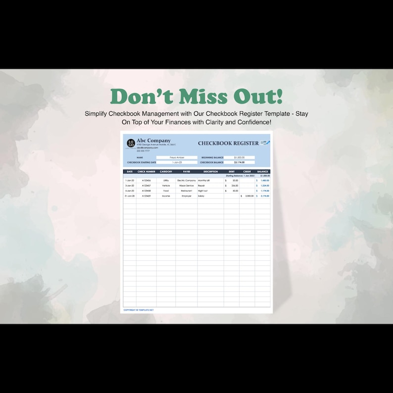 Checkbook Register Template Excel Google Sheets – Ledger, Transaction ...