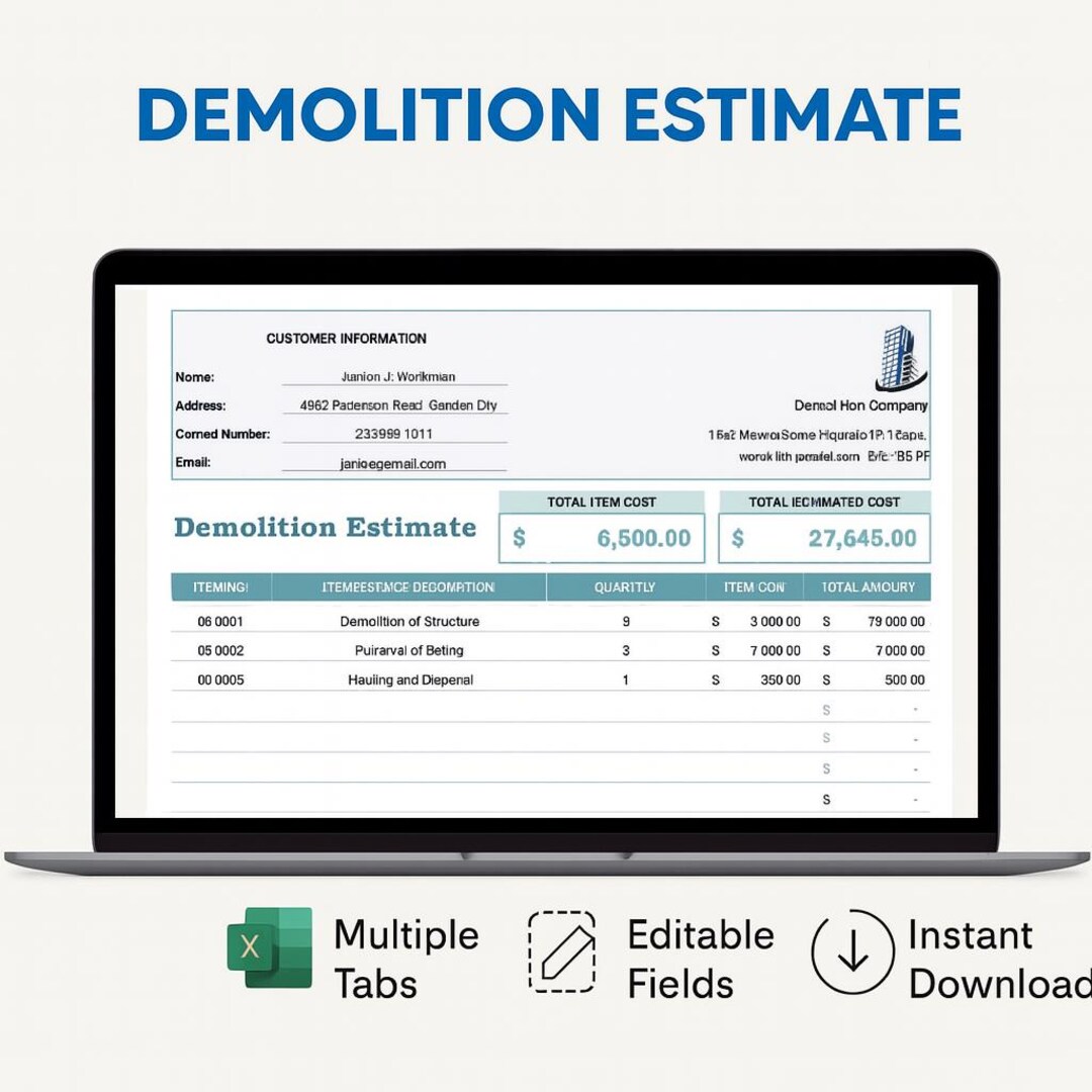 Demolition Estimate Template • Excel & Google Sheets • Contractor Bid ...