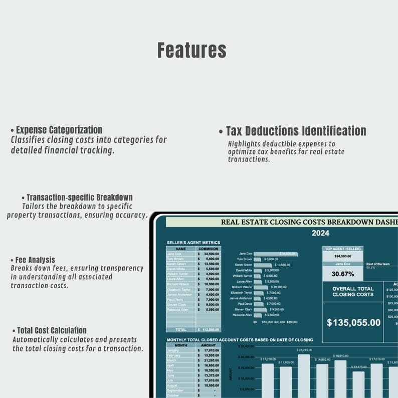 Real Estate Closing Cost Template | Excel & Google Sheets Buyer Seller ...