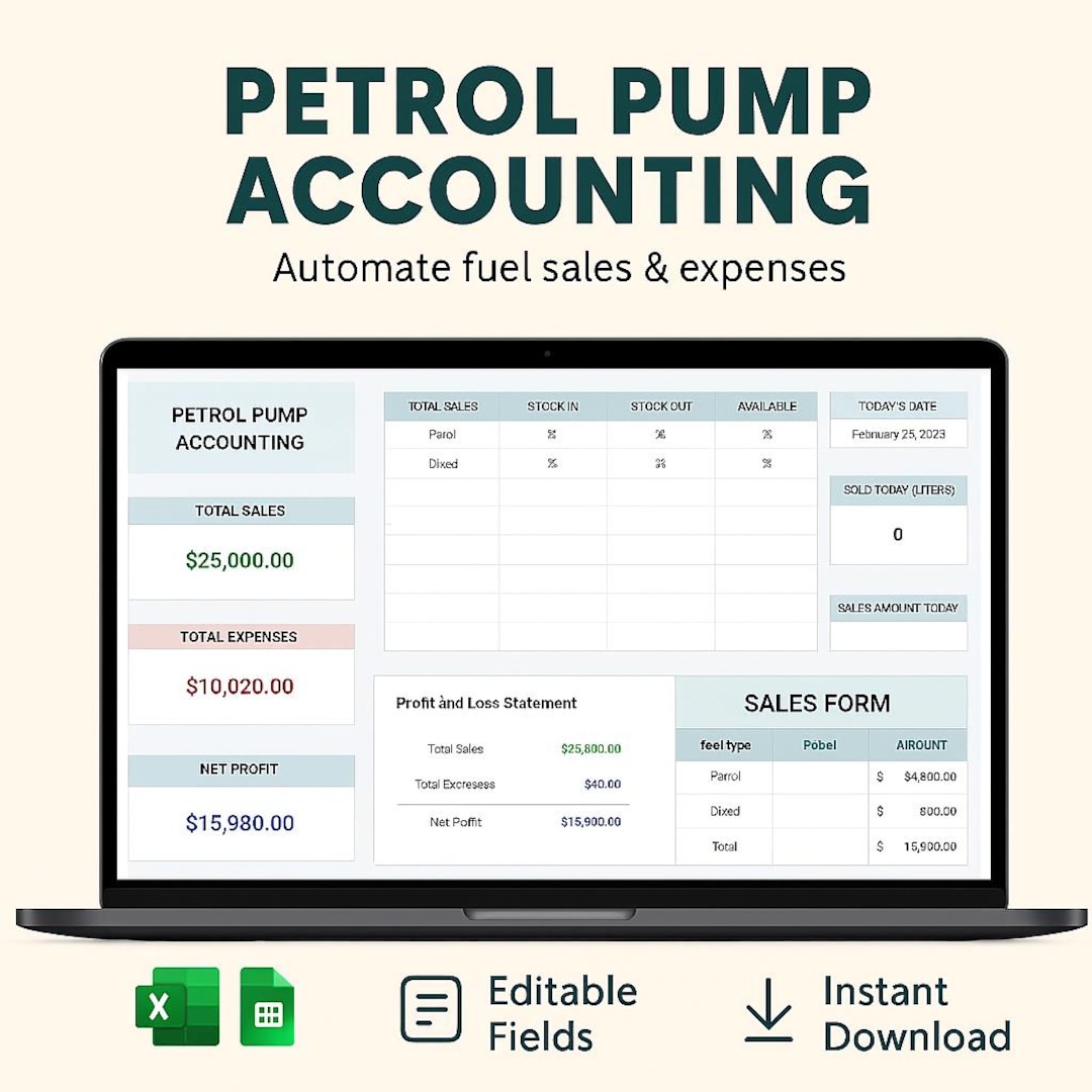 Petrol Pump Accounting Template | Excel & Google Sheets | Fuel Station ...