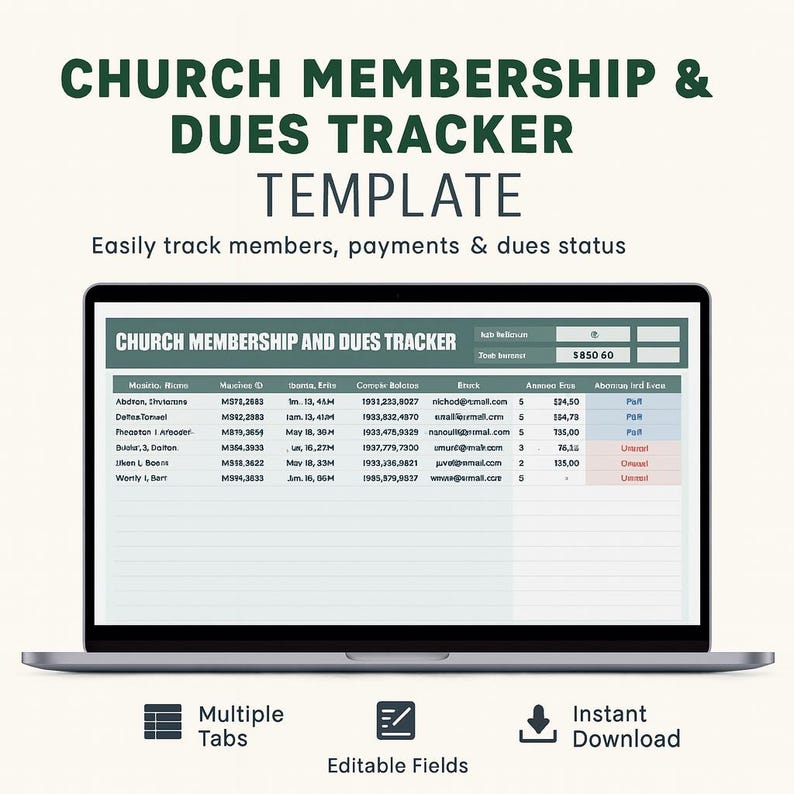 Church Membership & Dues Tracker Template | Donation Log, Tithe Record ...