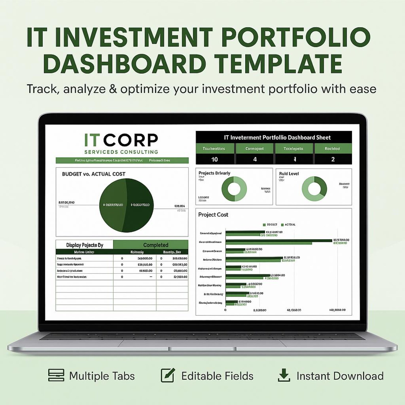 IT Investment Portfolio Dashboard Template | Tech Asset & ROI Tracker ...