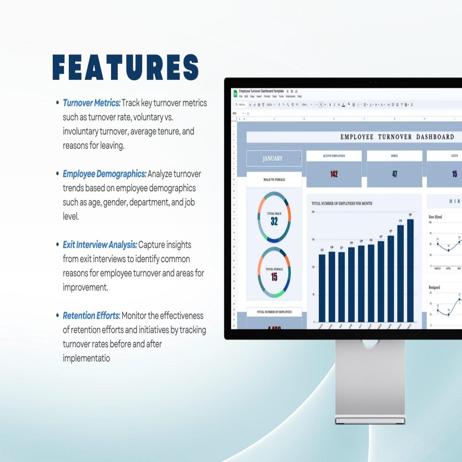 Employee Turnover Dashboard Template Excel Google Sheets – Attrition ...