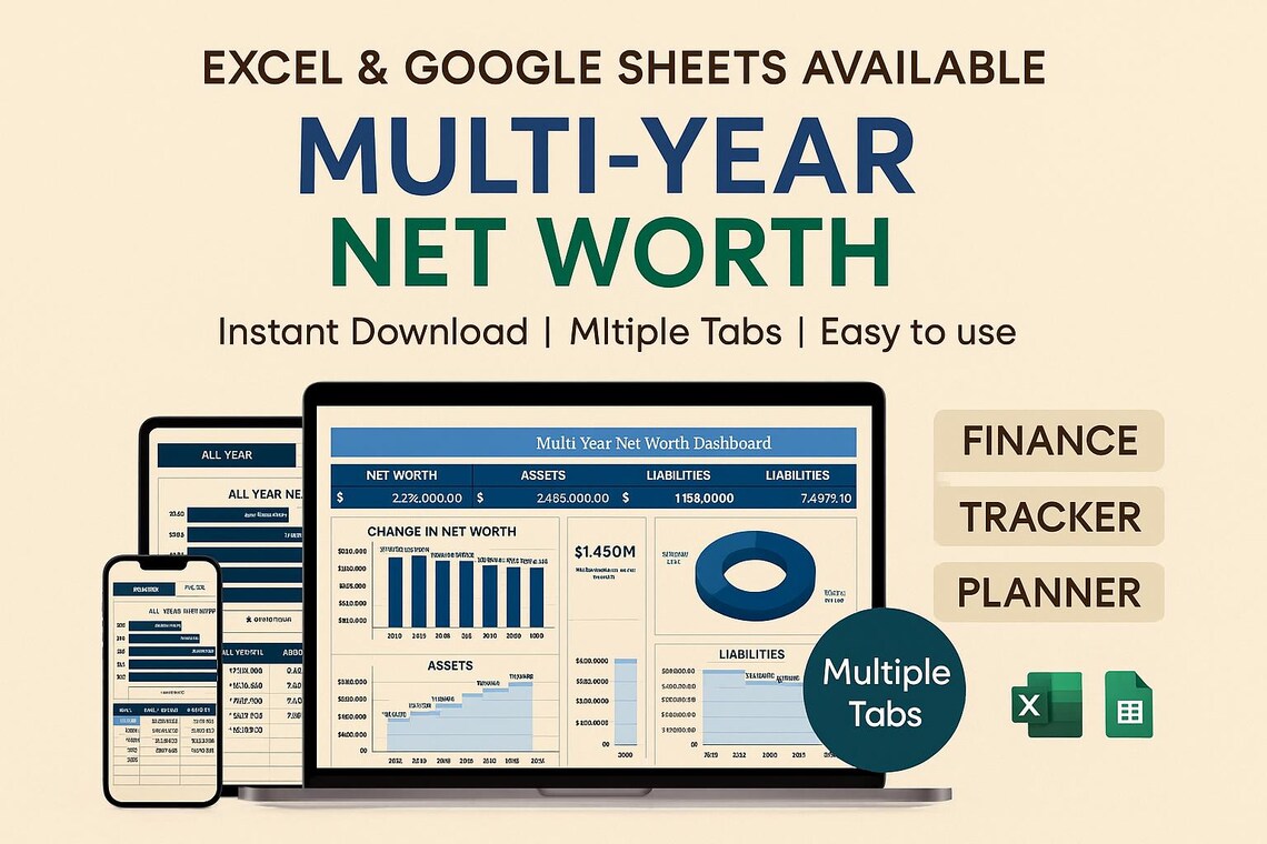Net Worth Tracker Dashboard Template | Excel & Google Sheets Wealth ...
