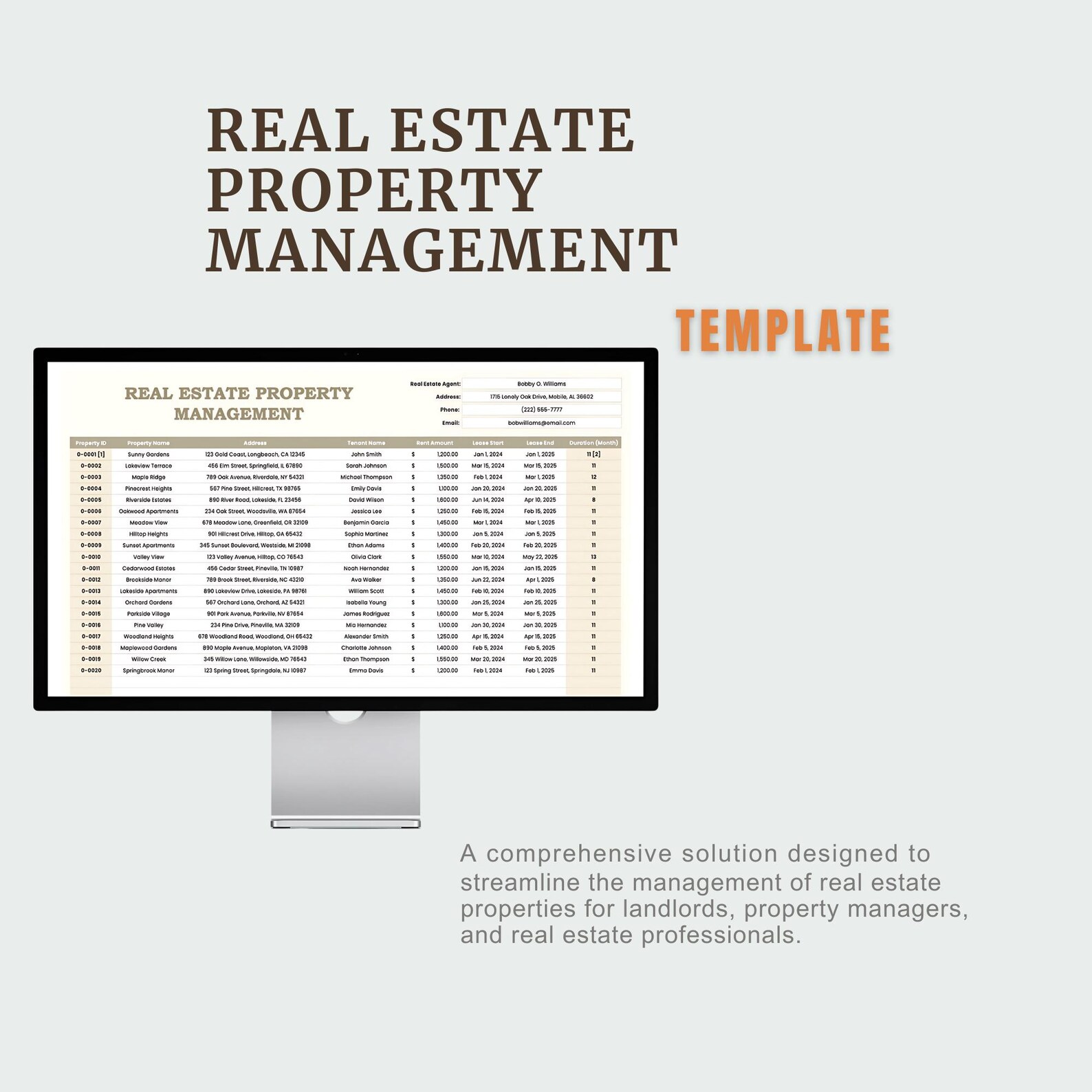 Real Estate Property Management Excel Template | Rental Income Tracker ...