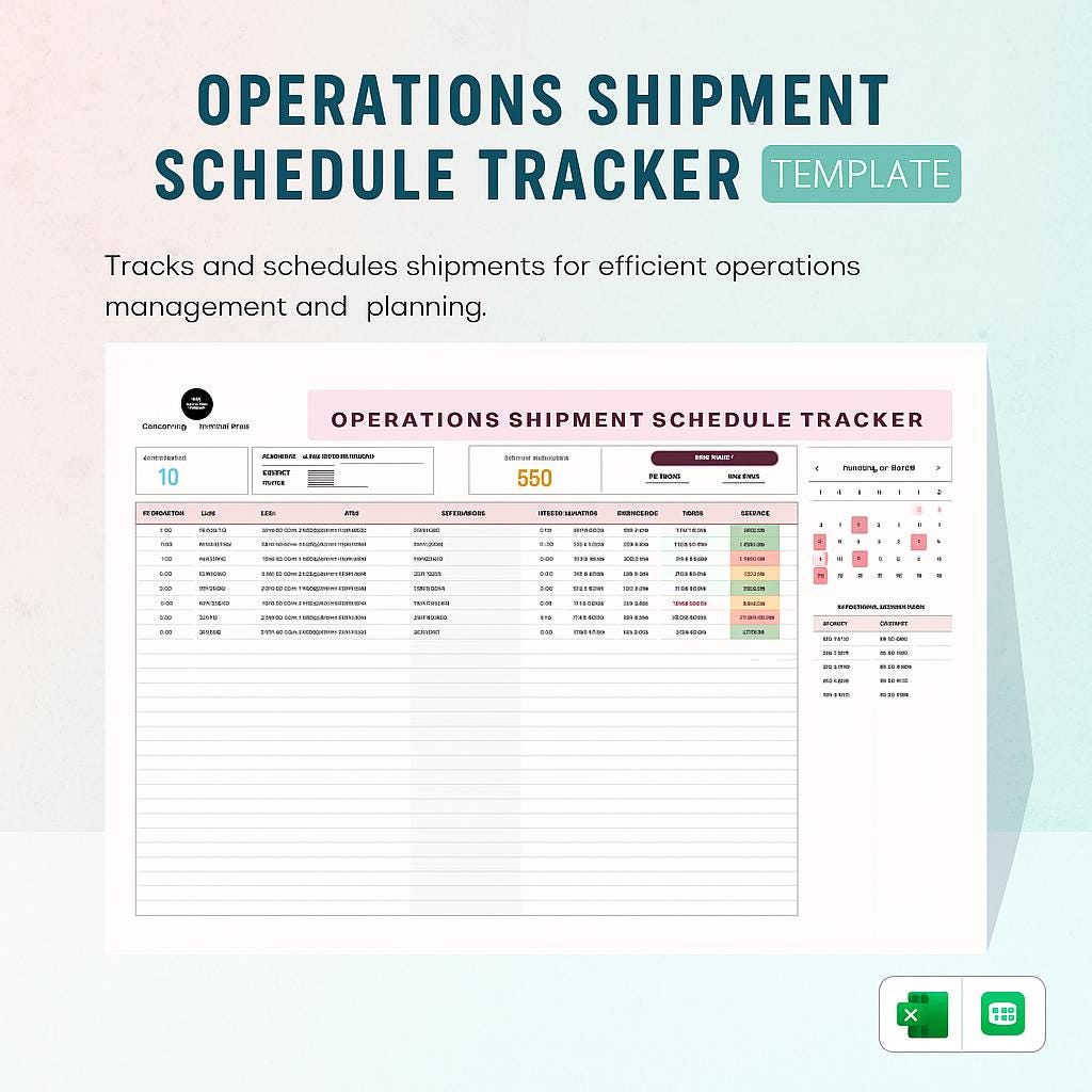 Operations Shipment Schedule Tracker Excel Template – Logistics Planner ...