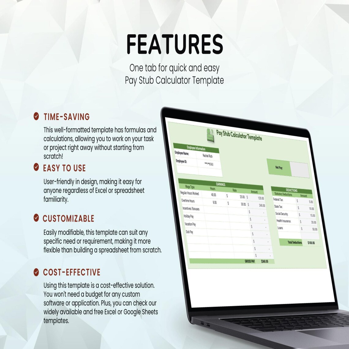 Paystub Calculator Template – Excel & Google Sheets Payroll Pay Stub ...