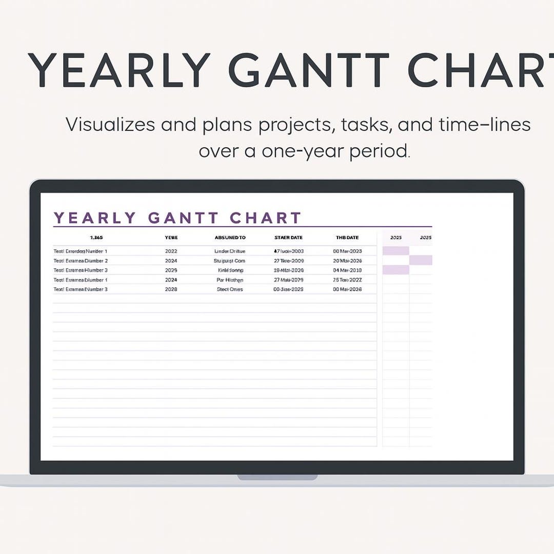 Yearly Gantt Chart Template Excel & Google Sheets • Editable Annual ...