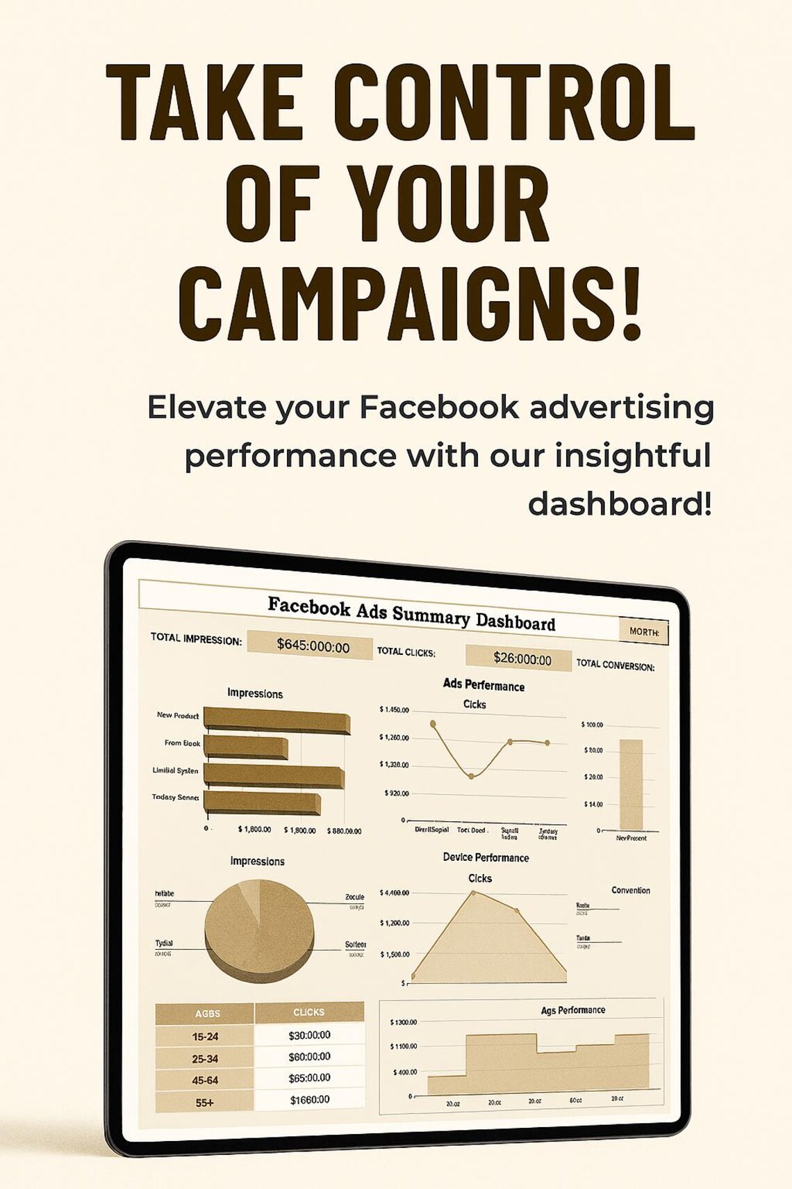 Facebook Ads Dashboard Template Excel & Google Sheets | Ad Spend ...