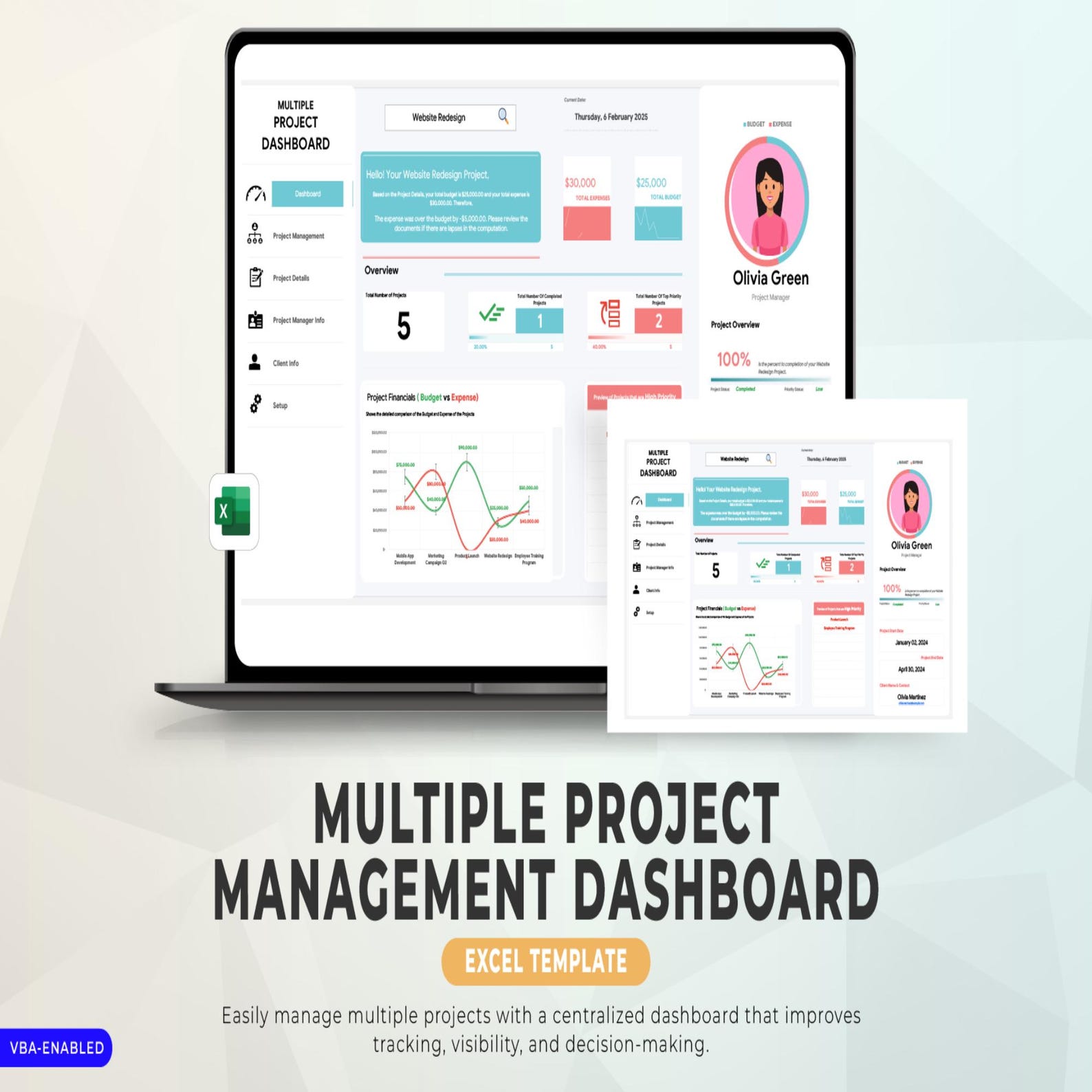 Multiple Project Management Dashboard Template – Excel & Google Sheets ...