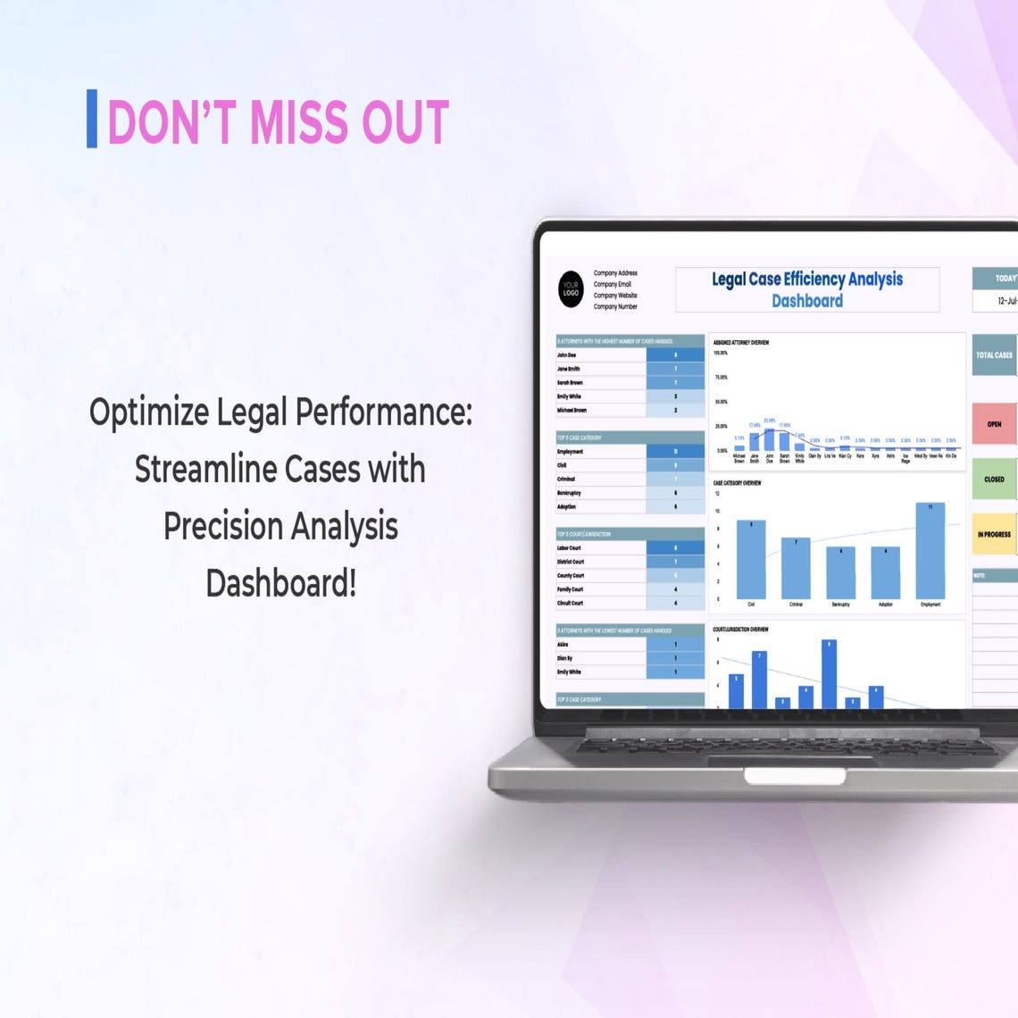 Legal Case Efficiency Analysis Dashboard Template | Law Firm KPI ...