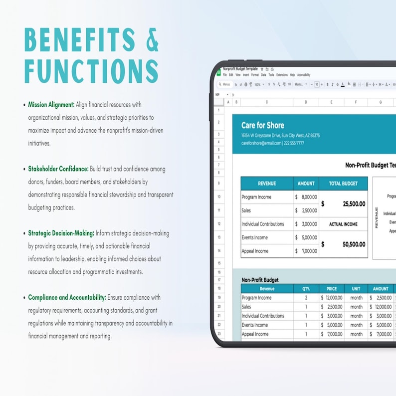 Nonprofit Operating Budget Template Excel & Google Sheets • Fiscal Year ...