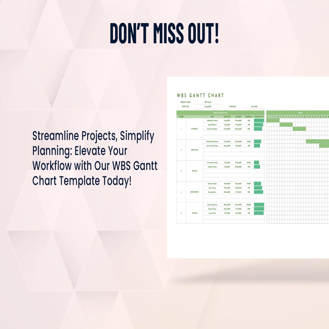 WBS Gantt Chart Template Excel & Google Sheets • Work Breakdown and ...