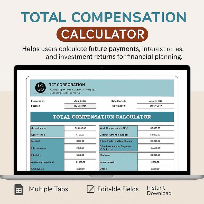 Total Compensation Calculator Template – Excel & Google Sheets ...