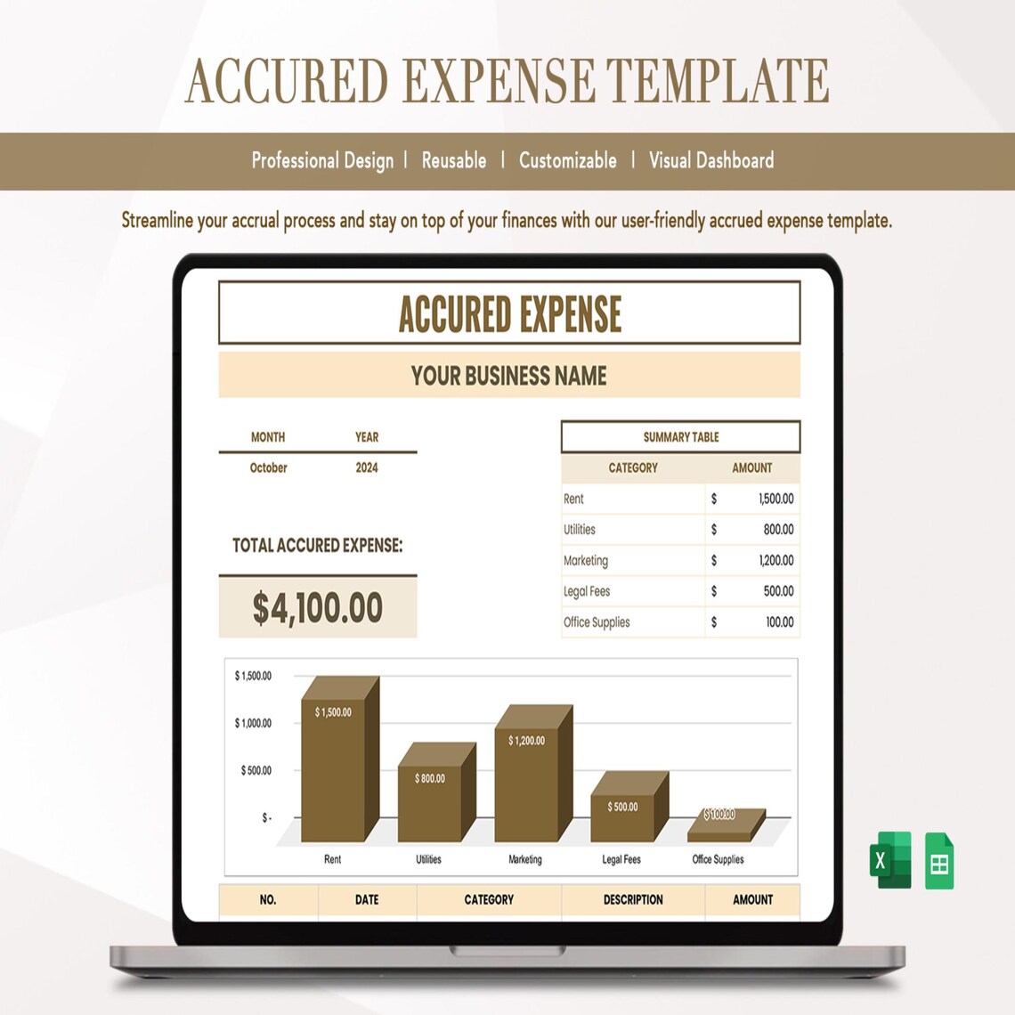 Accrued Expense Tracker Excel Google Sheets Template – Business Accrual ...