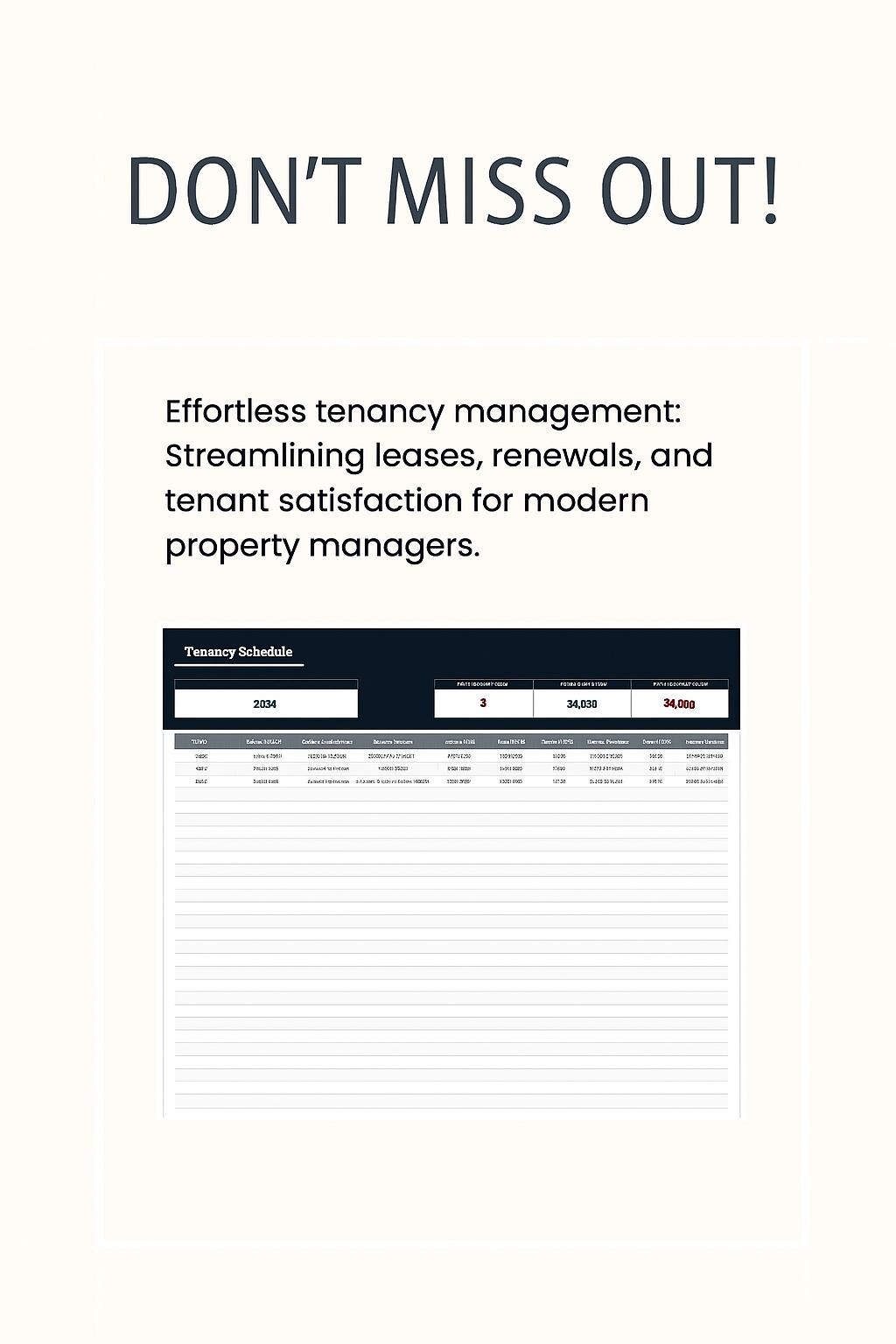 Tenancy Schedule Excel Template – Rental Tracker, Lease Calendar ...