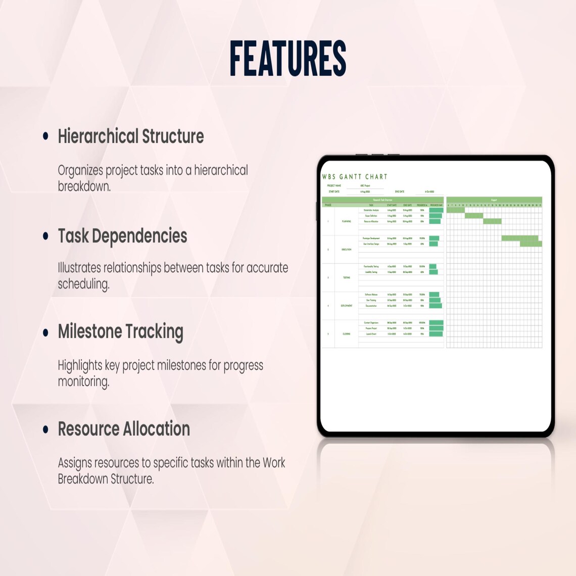 WBS Gantt Chart Template Excel & Google Sheets • Work Breakdown and ...