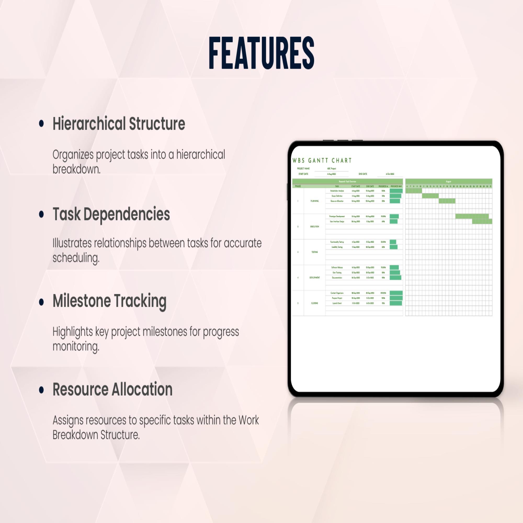 WBS Gantt Chart Template Excel & Google Sheets • Work Breakdown and ...