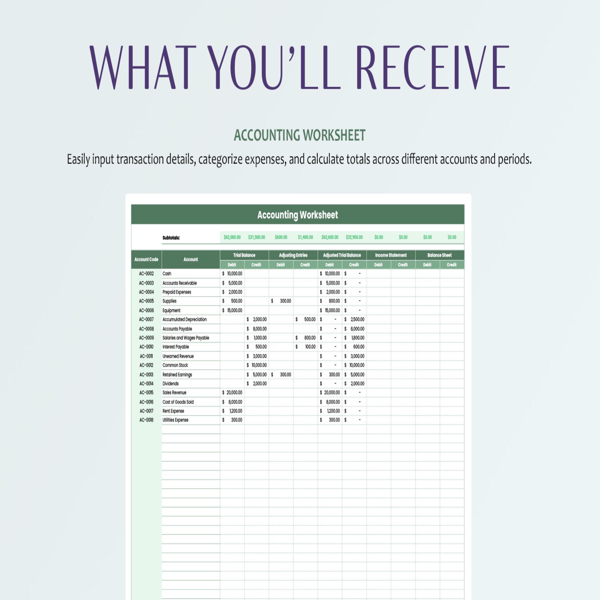 Accounting Worksheet Template | Financial Tracking Sheet PDF ...