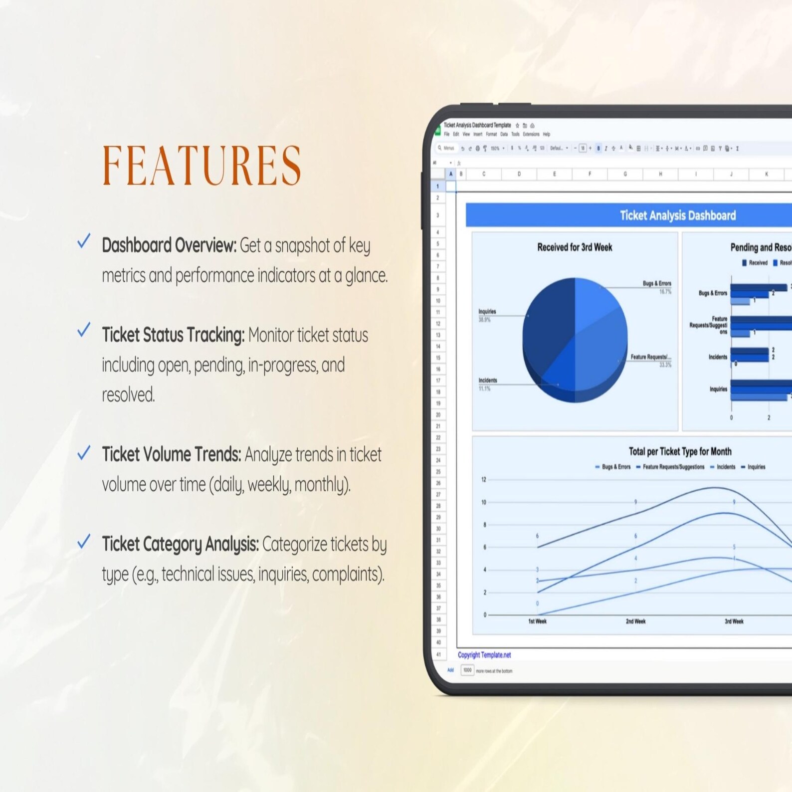 Ticket Analysis Dashboard Template Excel Google Sheets – Support Ticket ...